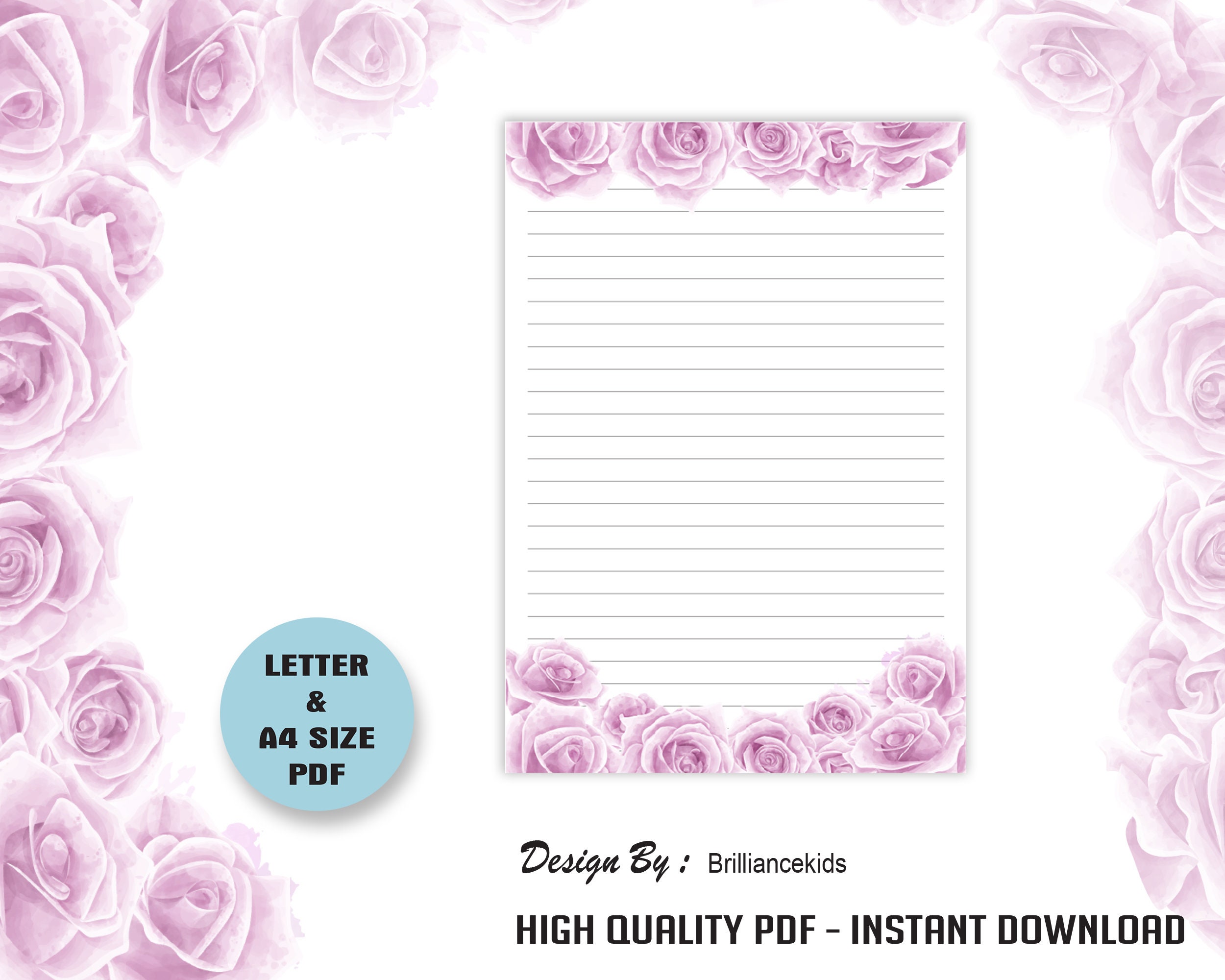 Floral Writing Paper Printable, Stationery Paper, Letter Writing, Us ...