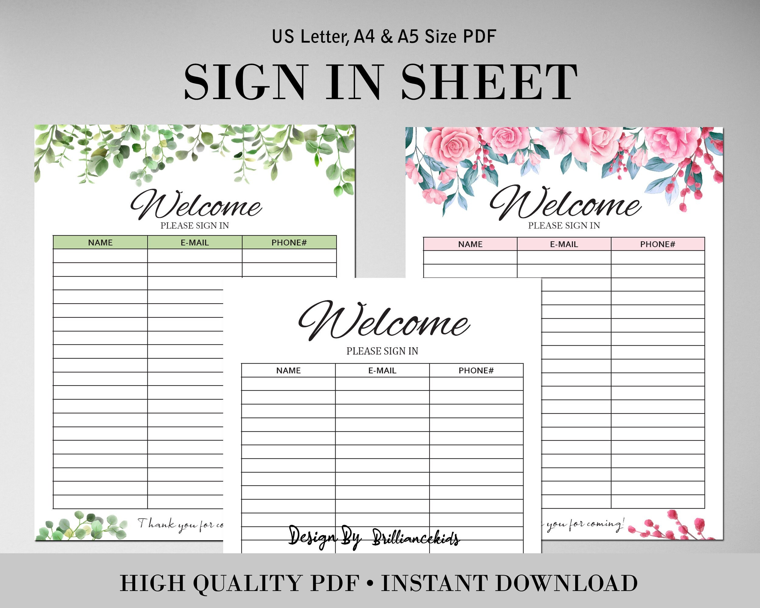 Sign up Sheet Printable, Sign in Sheet, Email Sign up Forms, Event Sign ...