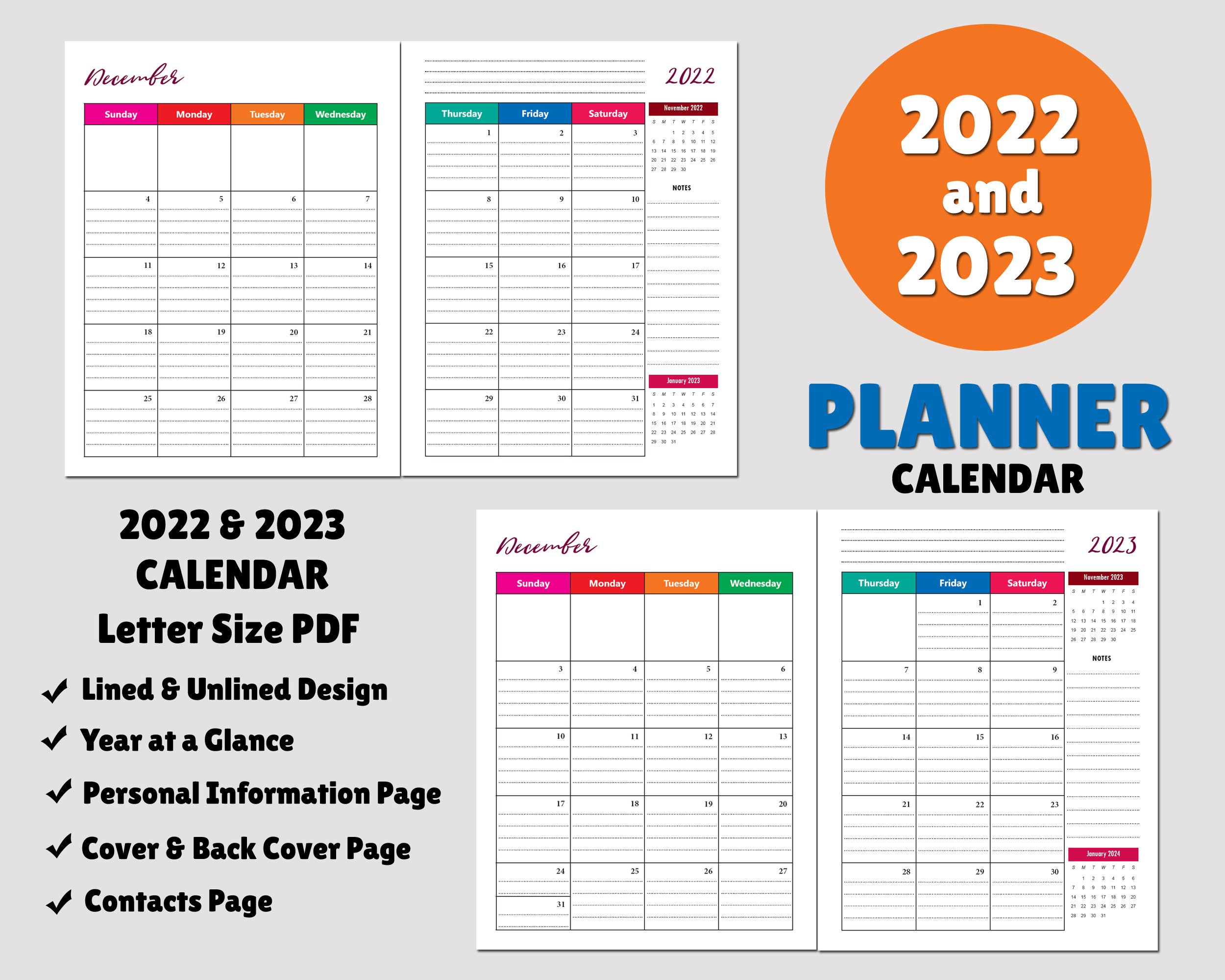 Monthly Planner 2022 2023 Inserts Dated Monthly Calendar - Etsy