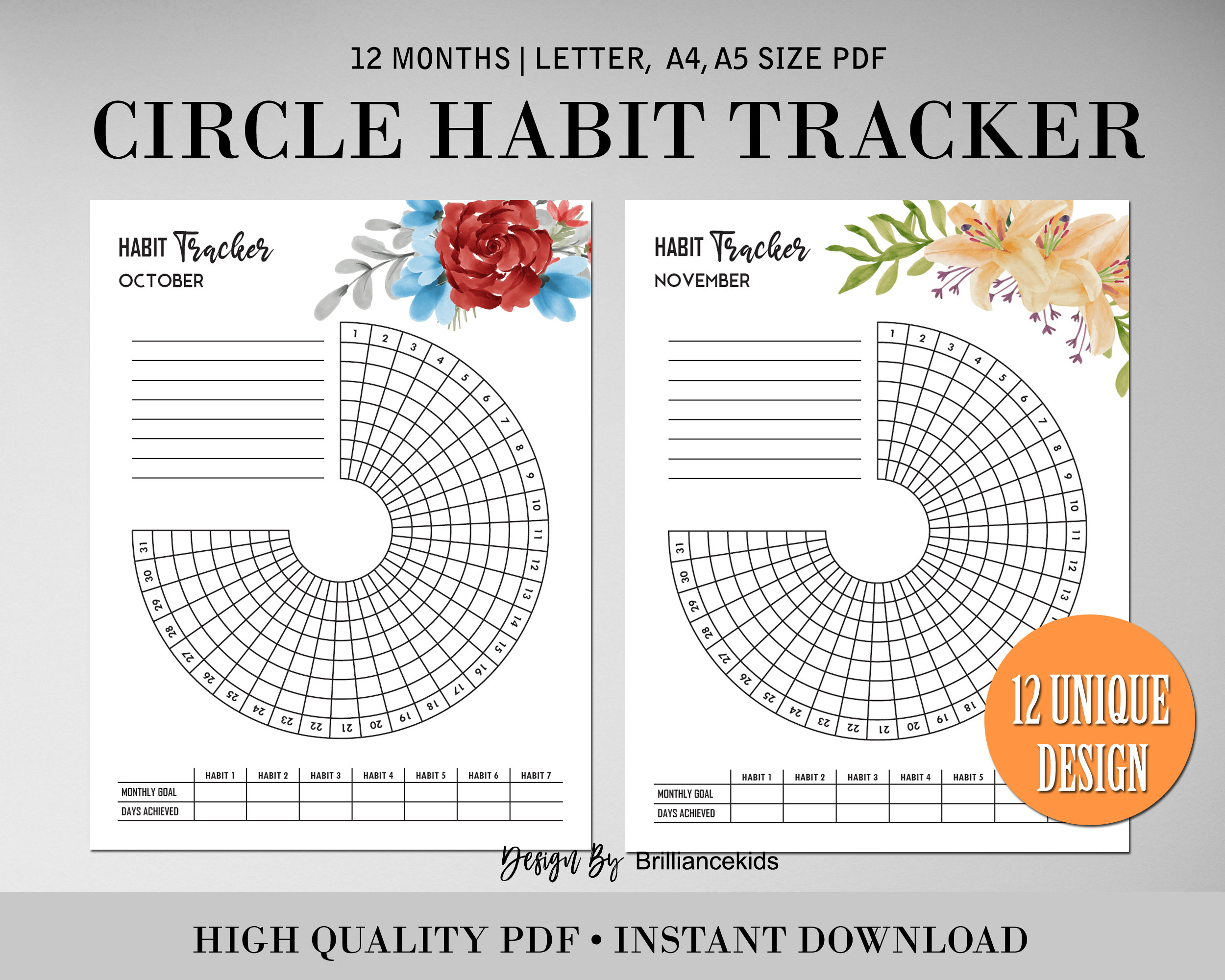 Circle Daily Habit Tracker Personal Habit and Goal Tracker - Etsy