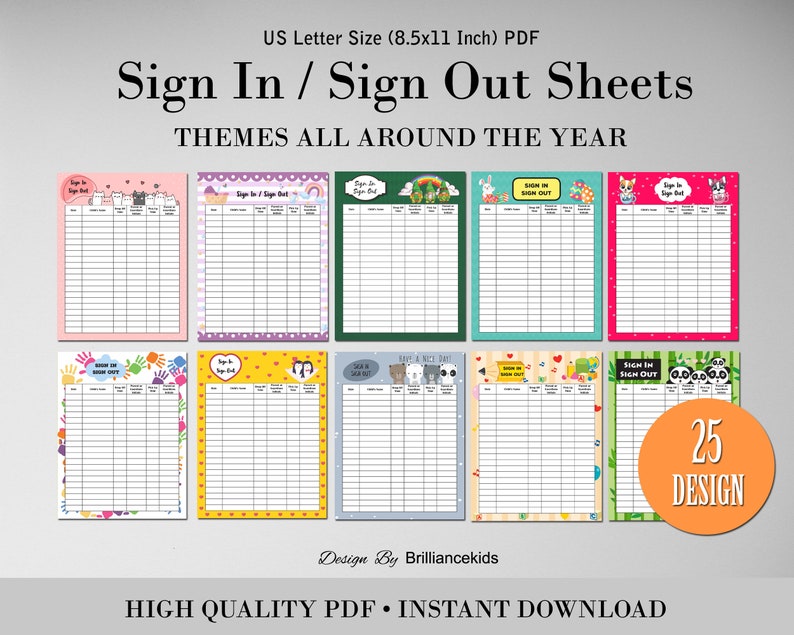 Sign in and Sign Out Forms for Daycare and Childcare, Sign in Sheet ...