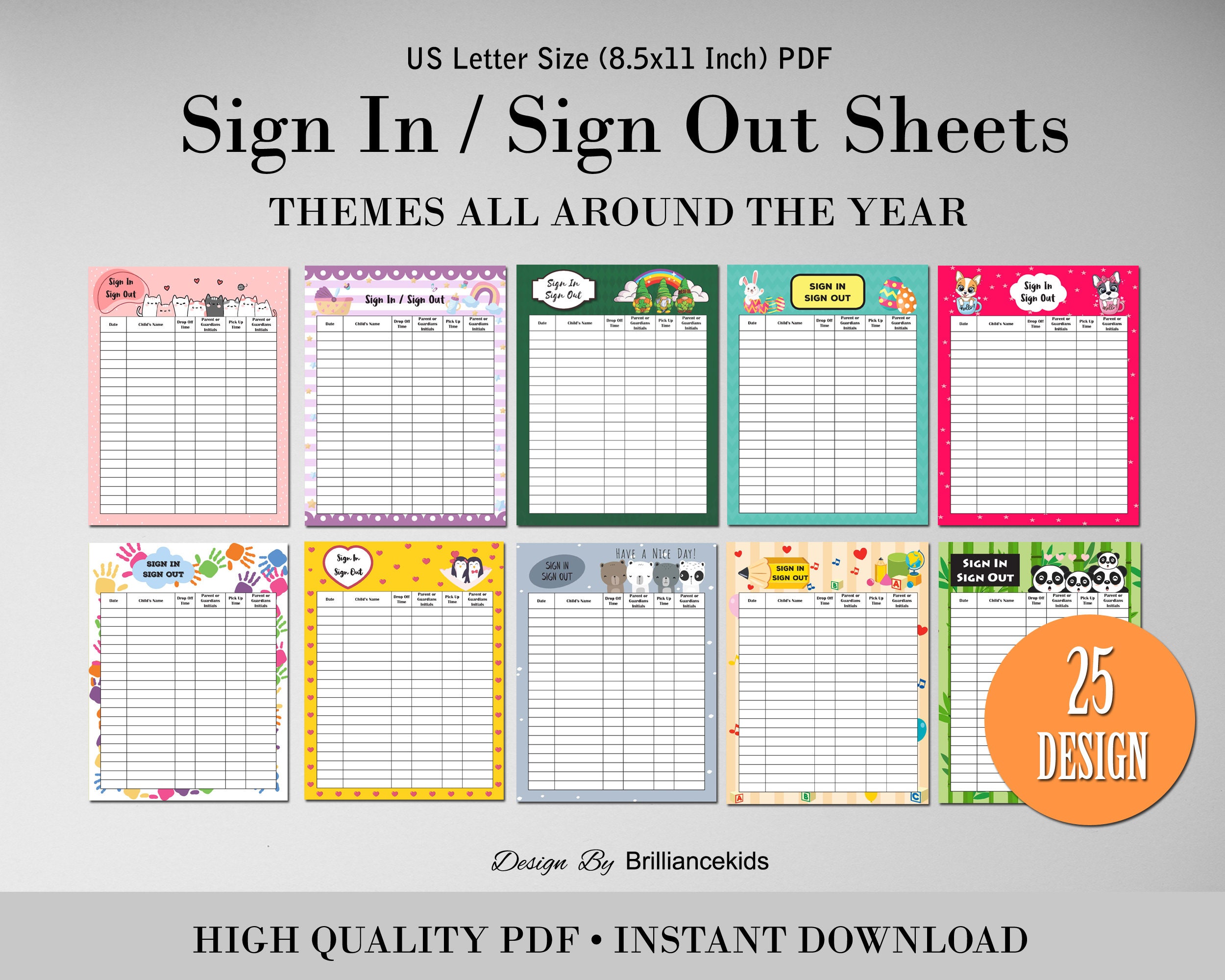 Sign in and Sign Out Forms for Daycare and Childcare, Sign in Sheet ...