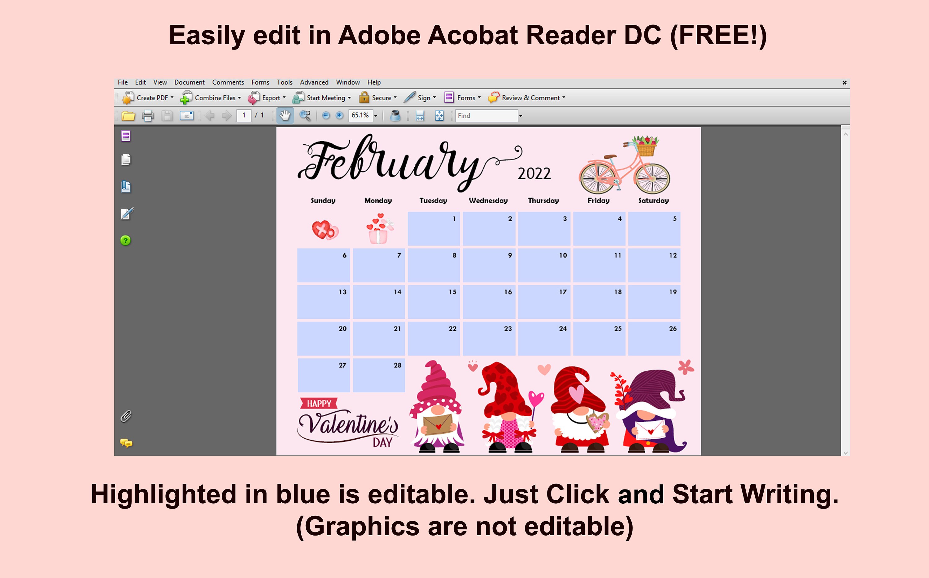 Editable February Month Calendar 2022, Valentine Day Planner, Printable ...