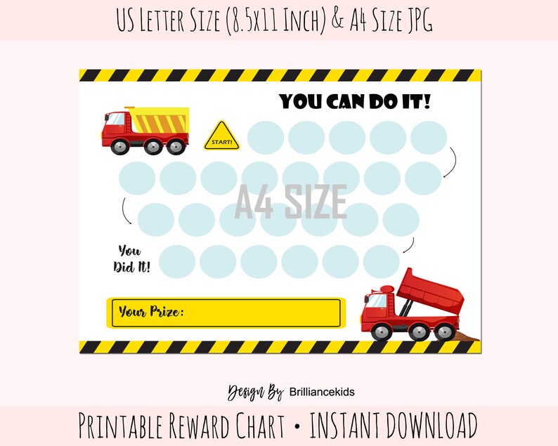 Construction Reward Printable Chart, Instant Download Reward Chart ...