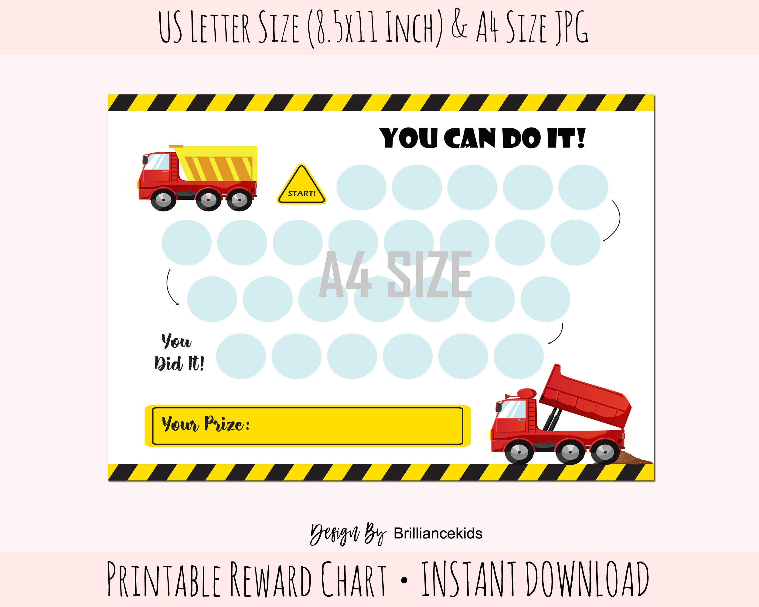 Construction Reward Printable Chart, Instant Download Reward Chart ...