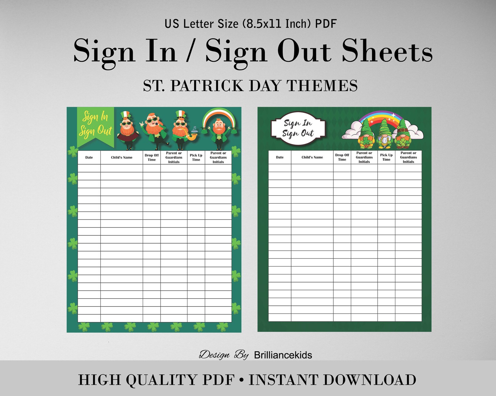 Sign in and Sign Out Forms for Daycare and Childcare, Sign in Sheet ...