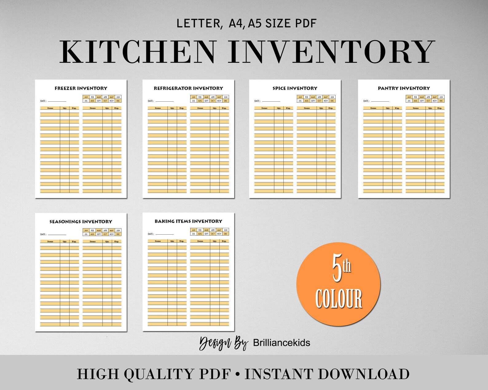 Kitchen Inventory Printable PDF, Kitchen Food Inventory Tracker, Food ...