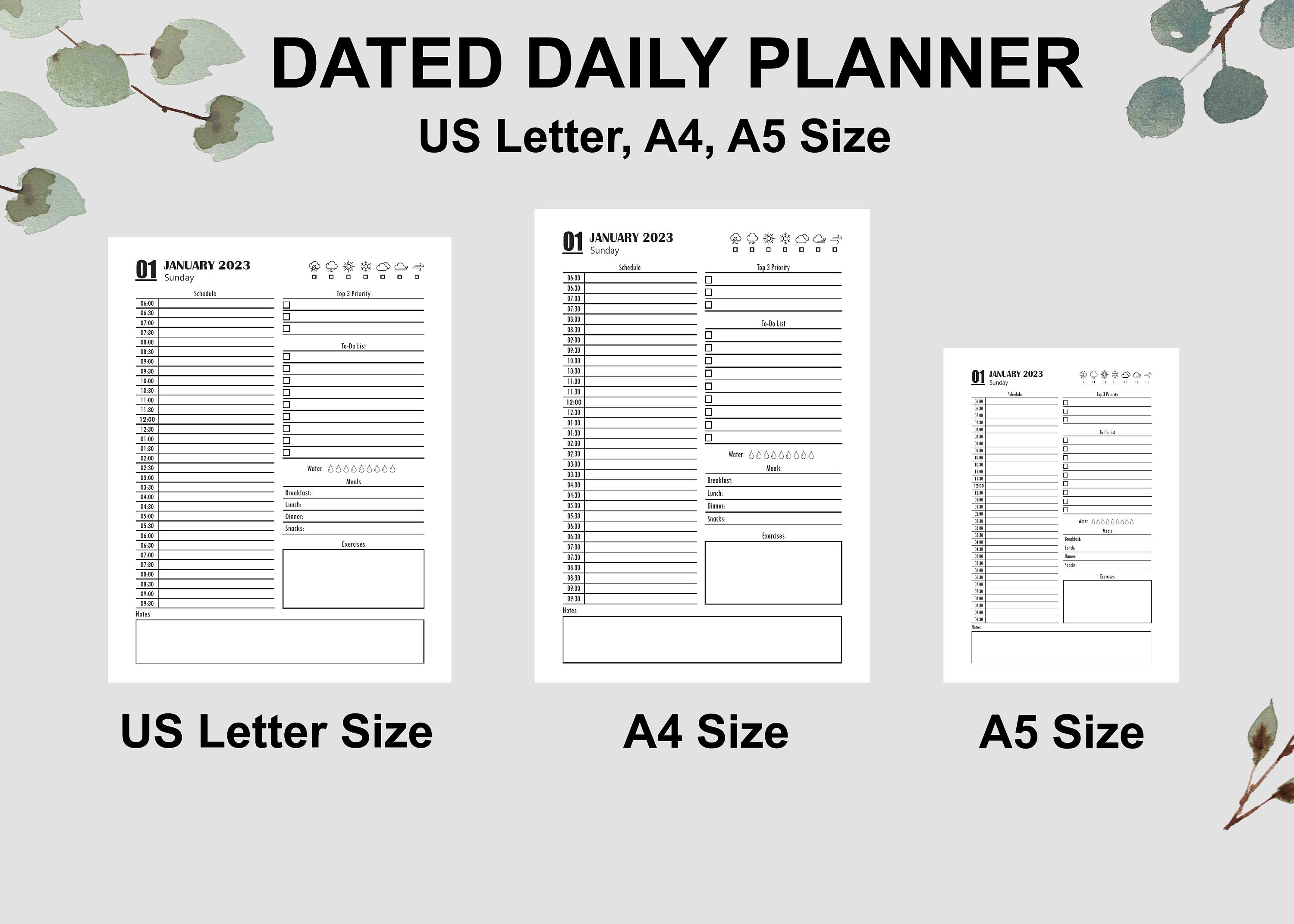 2022, 2023 Dated Daily Planner Printable, Dated Day Planner, Daily ...