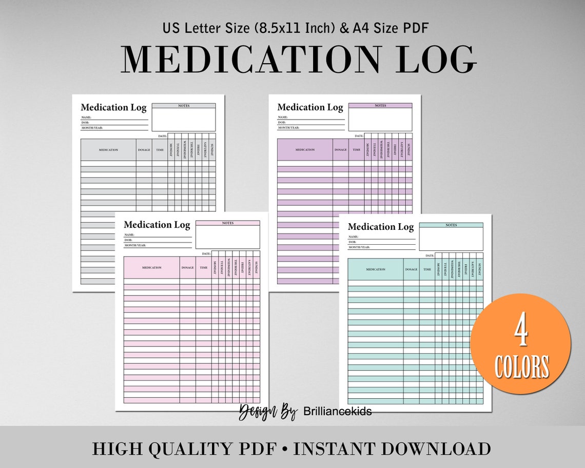 Editable Medication Log, Printable Medication Schedule, Monthly Weekly ...