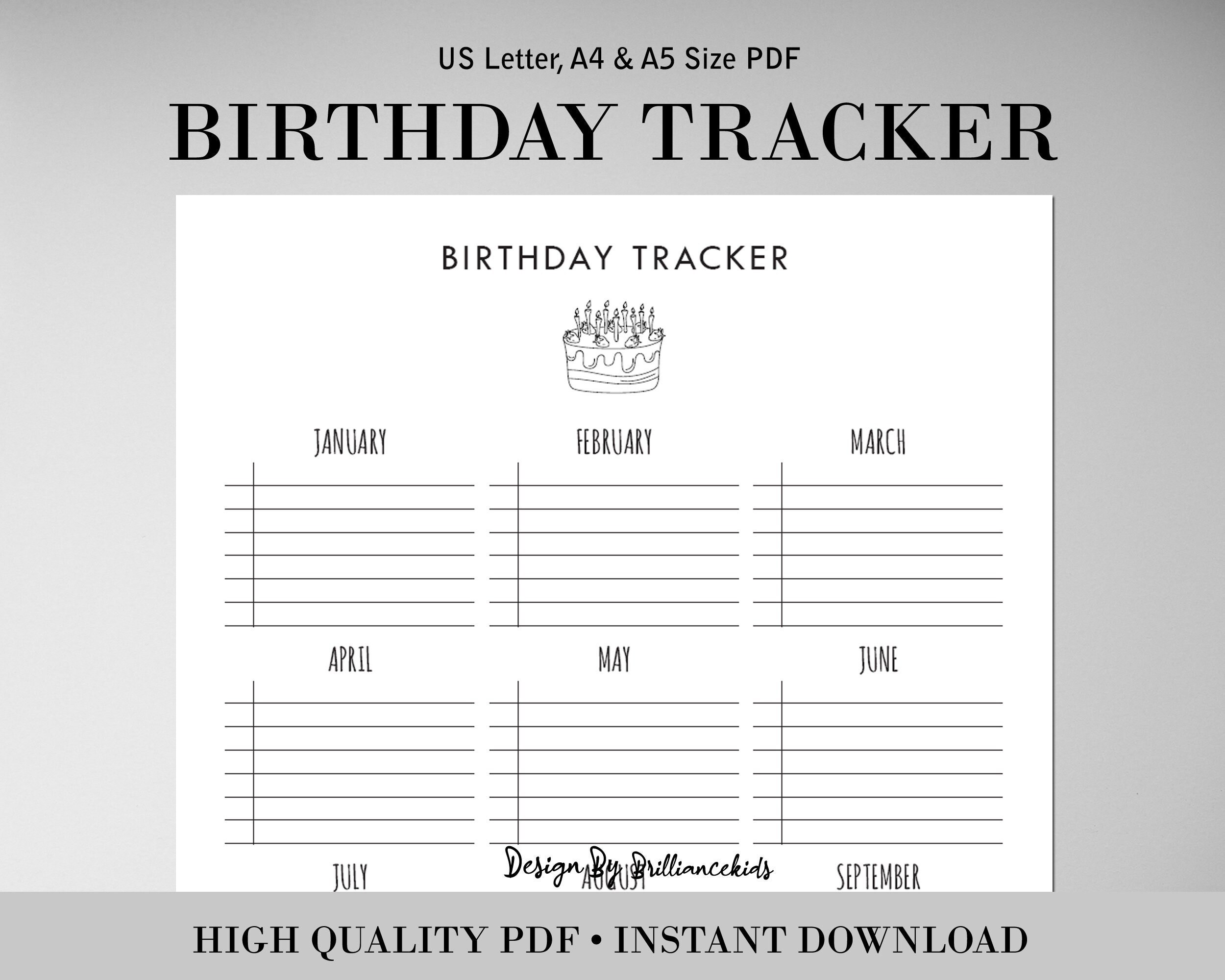 Printable Birthday Tracker, Birthday Planner, Birthday Inserts ...