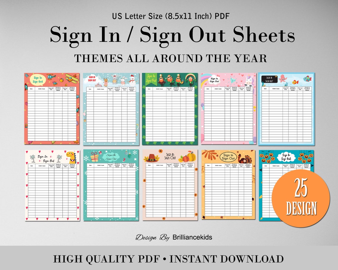 Sign in and Sign Out Forms for Daycare and Childcare, Sign in Sheet ...