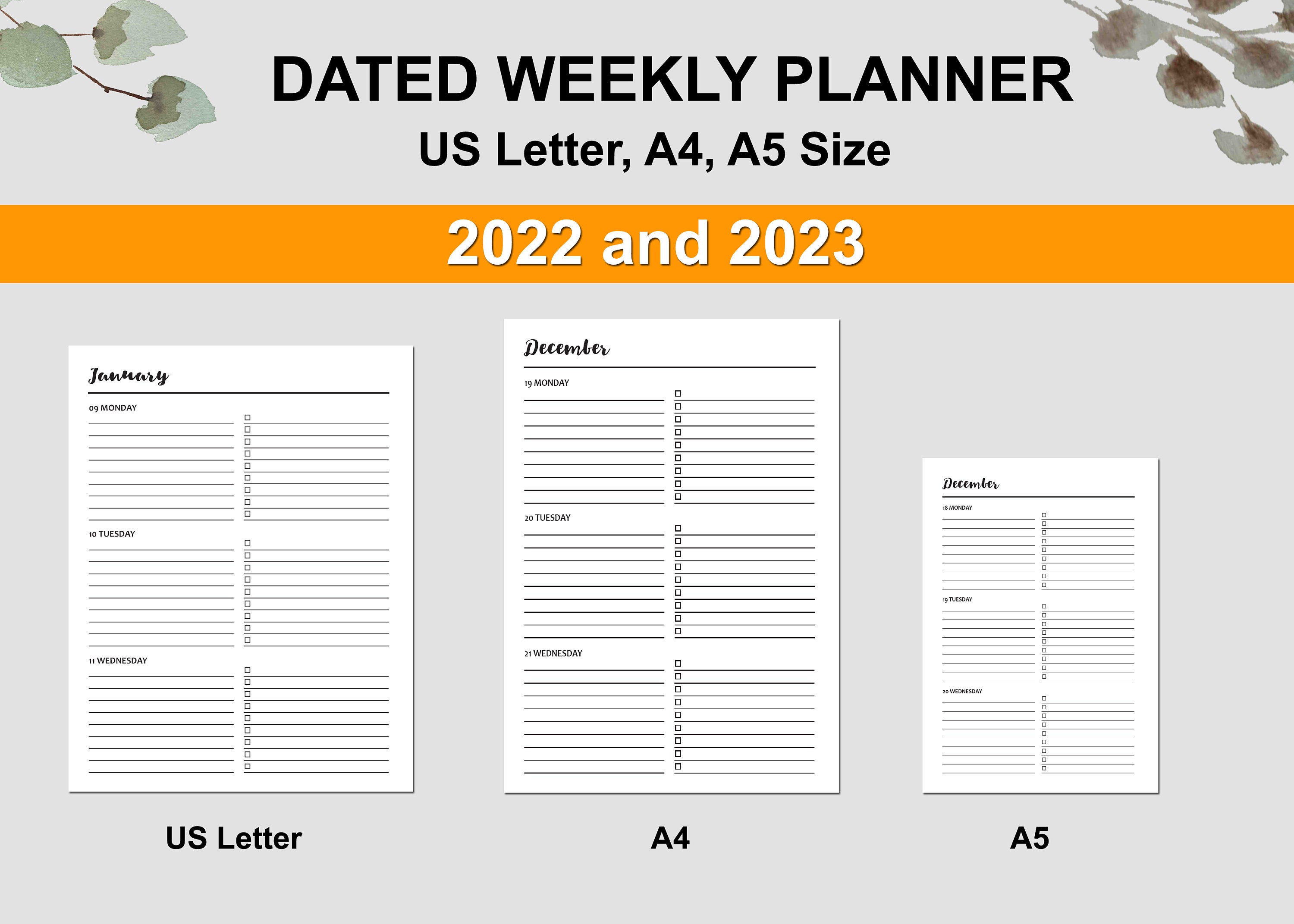 Dated Weekly Planner 2022, 2023, Week on Two Page, WO2P, Planner Refill ...