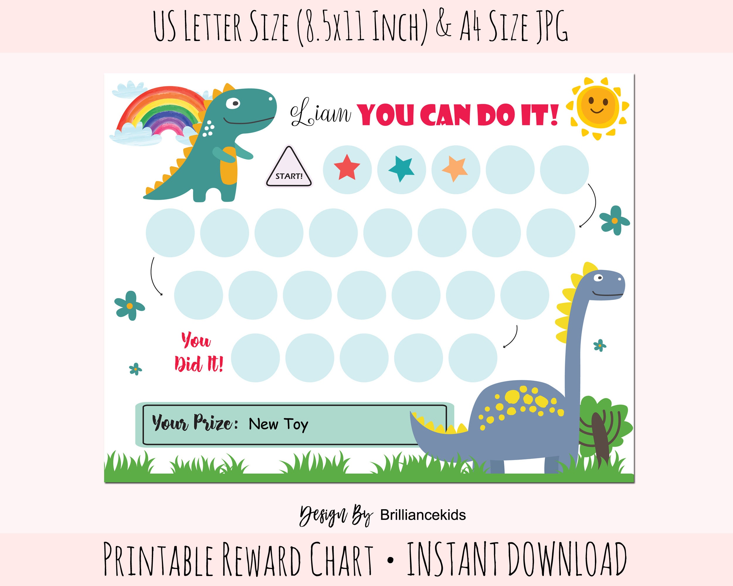 Dinosaur Reward Printable Chart, Instant Download Reward Chart, Potty ...