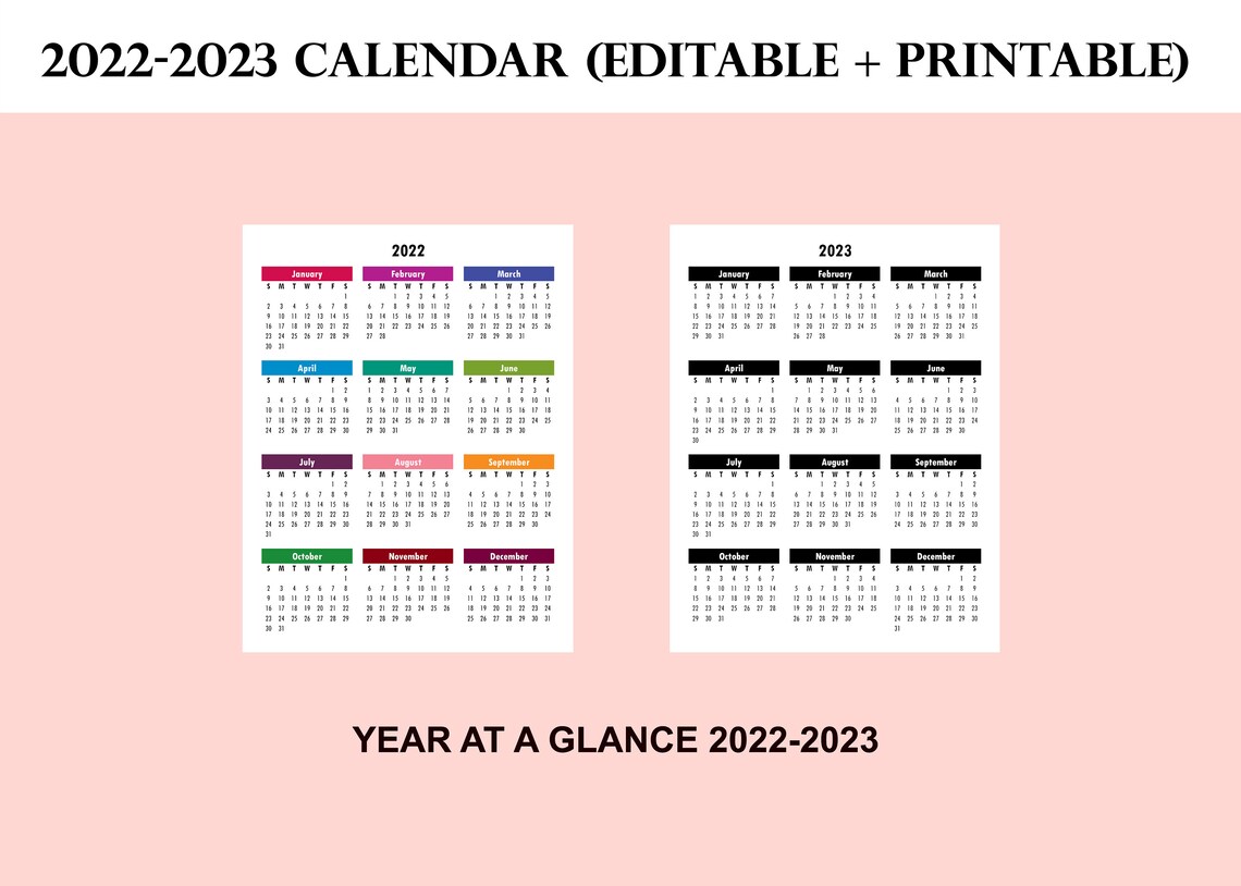 2022, 2023 Calendar Editable Printable, Monthly Planner, Sunday Start ...