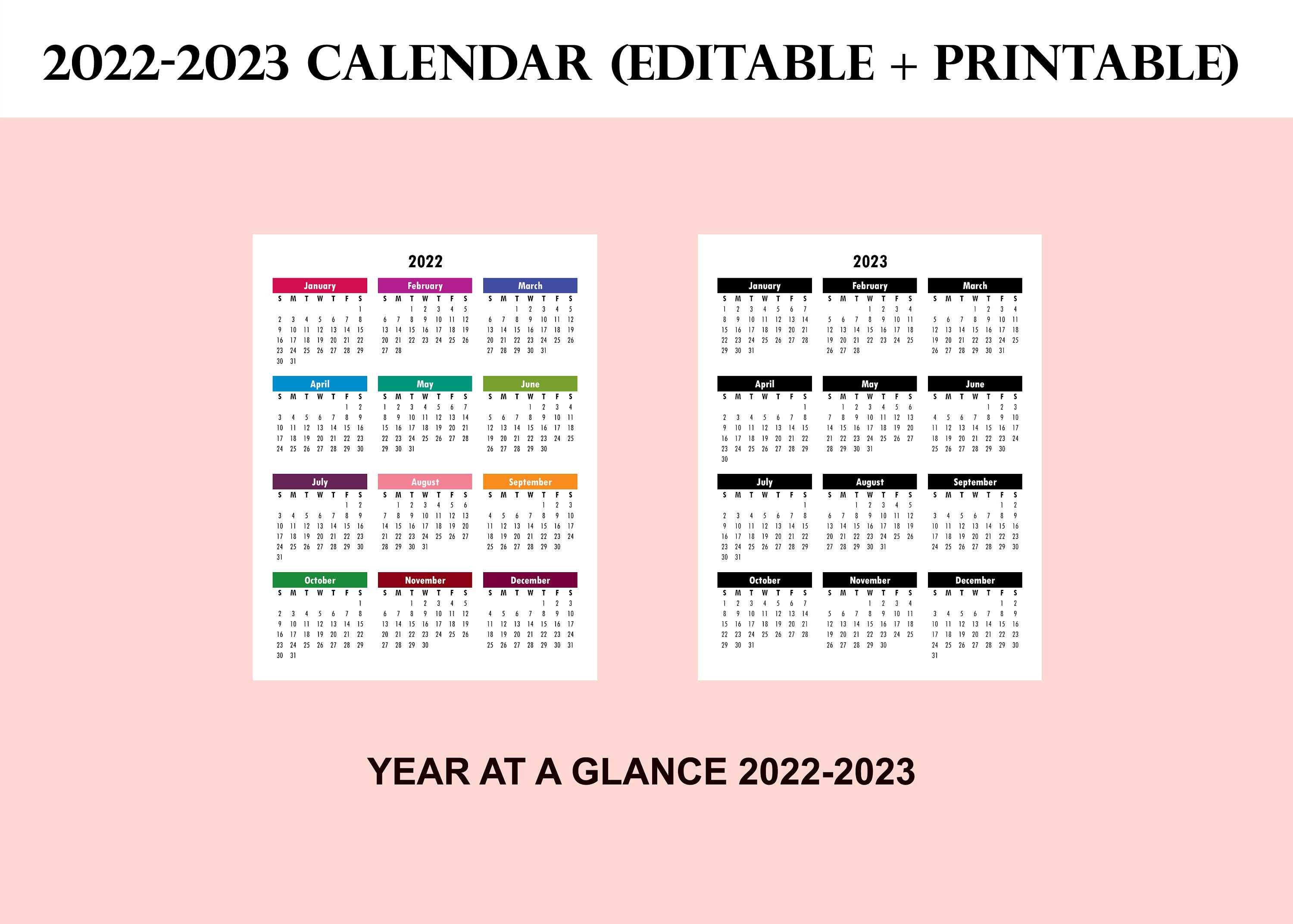 2022, 2023 Calendar Editable Printable, Monthly Planner, Sunday Start ...
