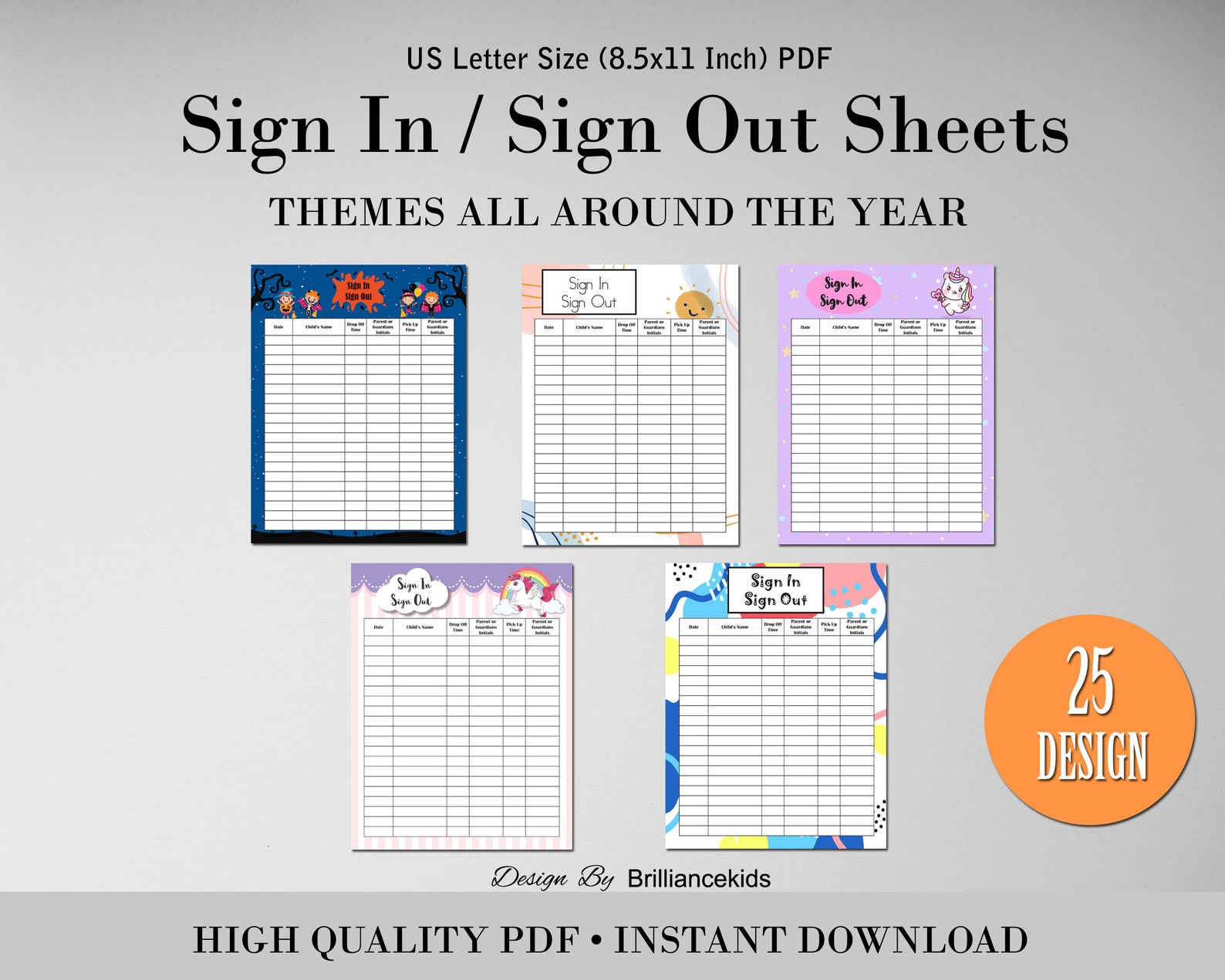 Sign in and Sign Out Forms for Daycare and Childcare, Sign in Sheet ...