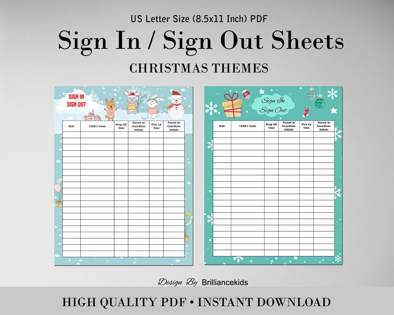 Sign in and Sign Out Forms for Daycare and Childcare, Sign in Sheet ...