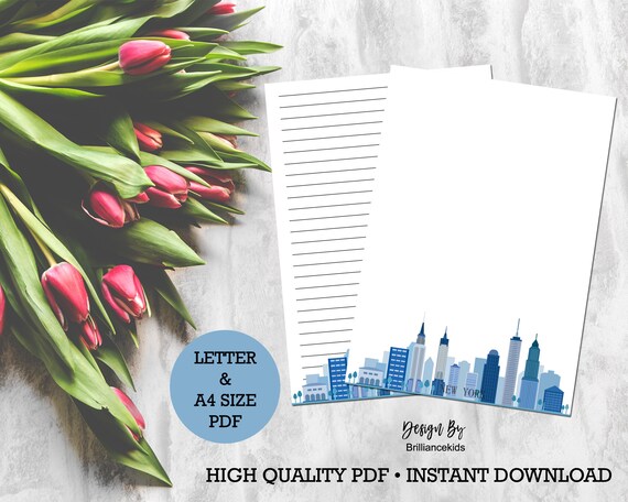 New York Skyline Printable Stationary Digital Note Paper/ | Etsy