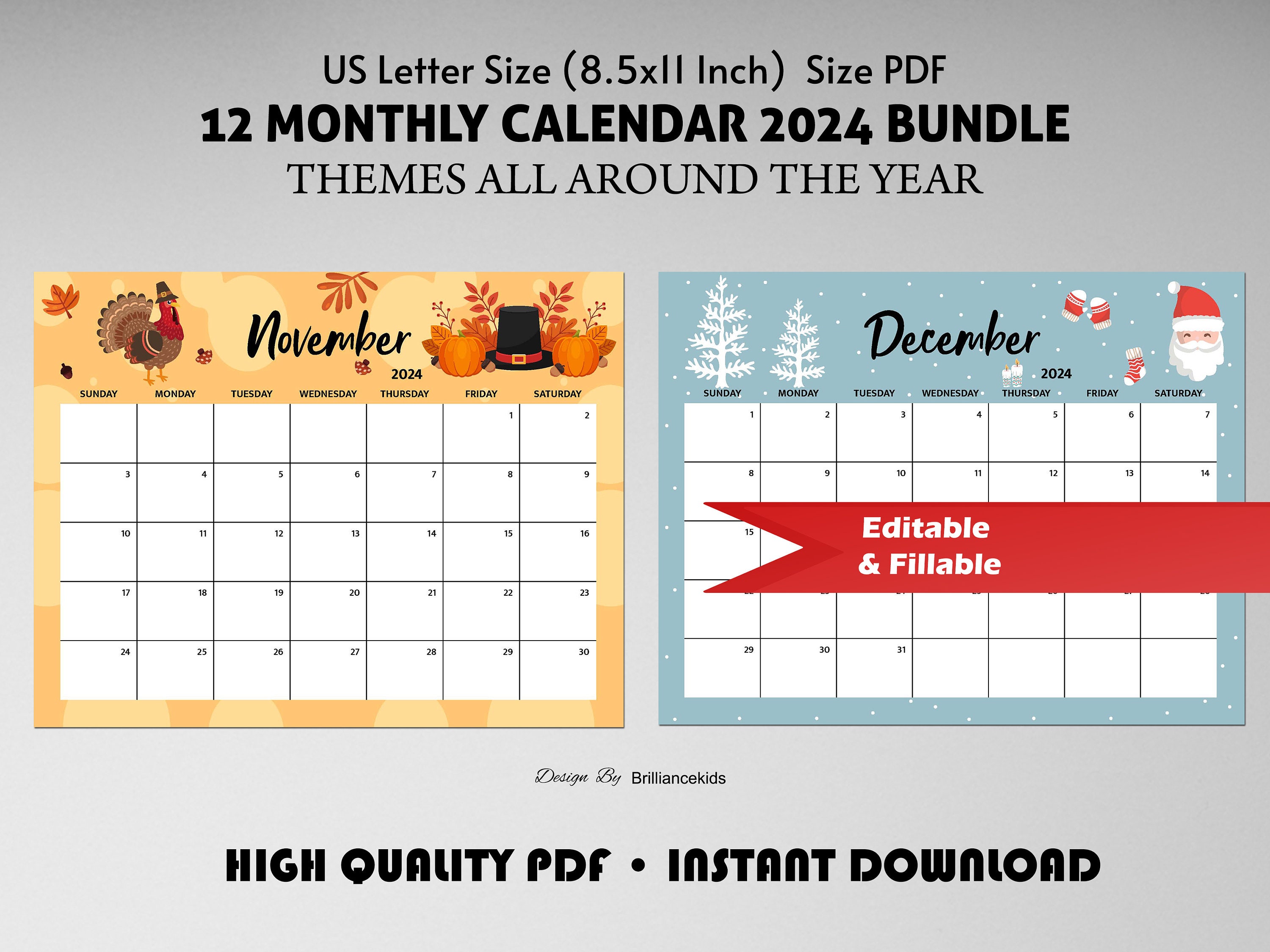 Editable Monthly Calendar 2024 Bundle Cute Fillable Editable - Etsy ...