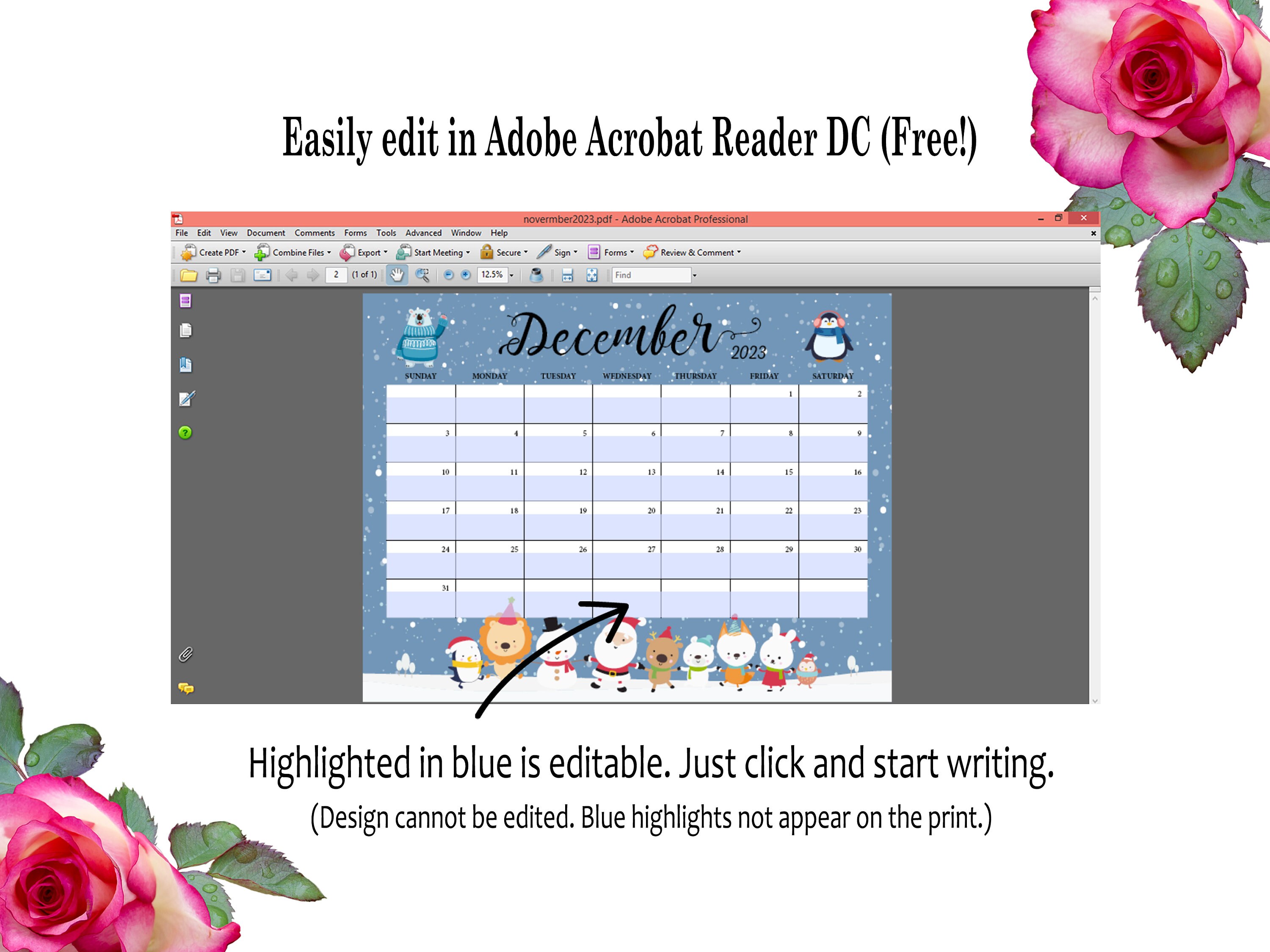 Editable December Month Calendar 2023, Christmas Planner, Printable ...