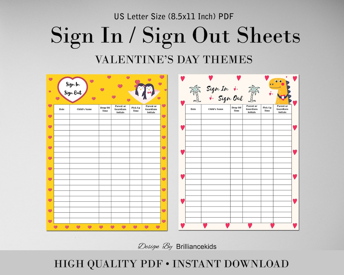 Sign in and Sign Out Forms for Daycare and Childcare, Sign in Sheet ...