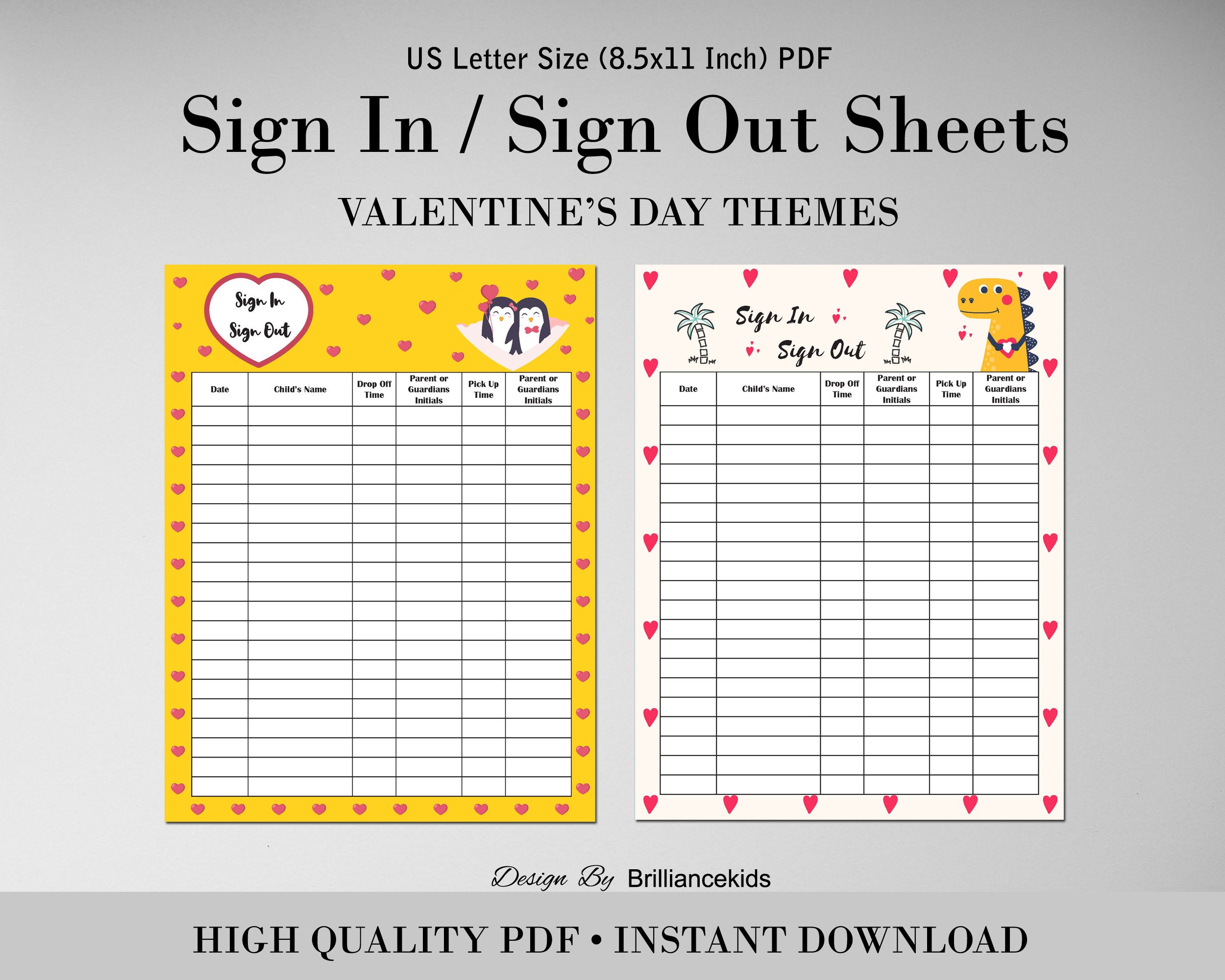 Sign in and Sign Out Forms for Daycare and Childcare, Sign in Sheet ...