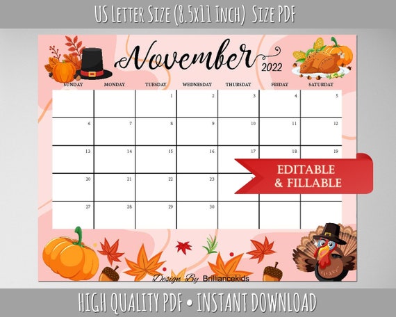 November 2022 Calendar Turkey Printable