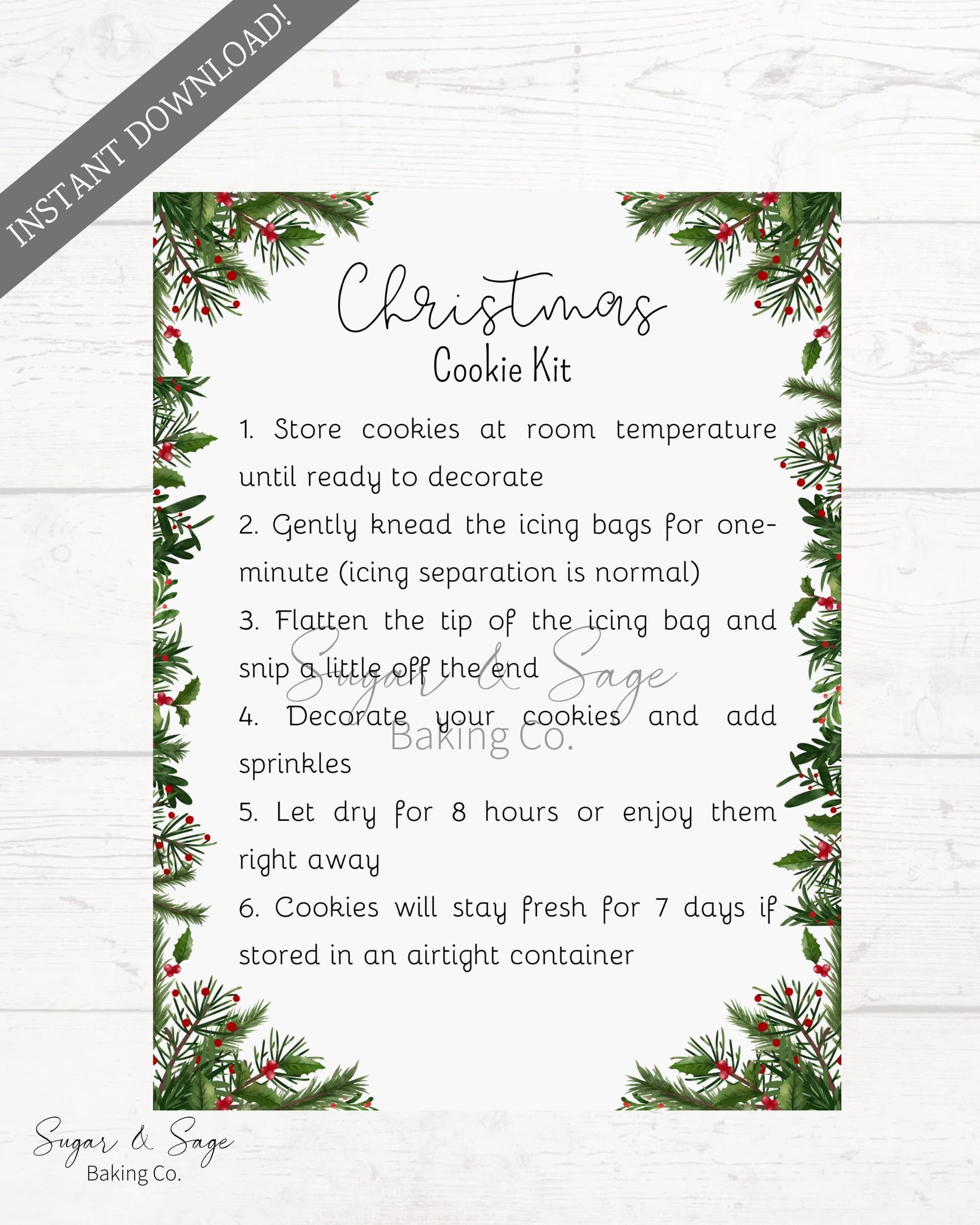 Printable Christmas Cookie Kit Instructions - Etsy