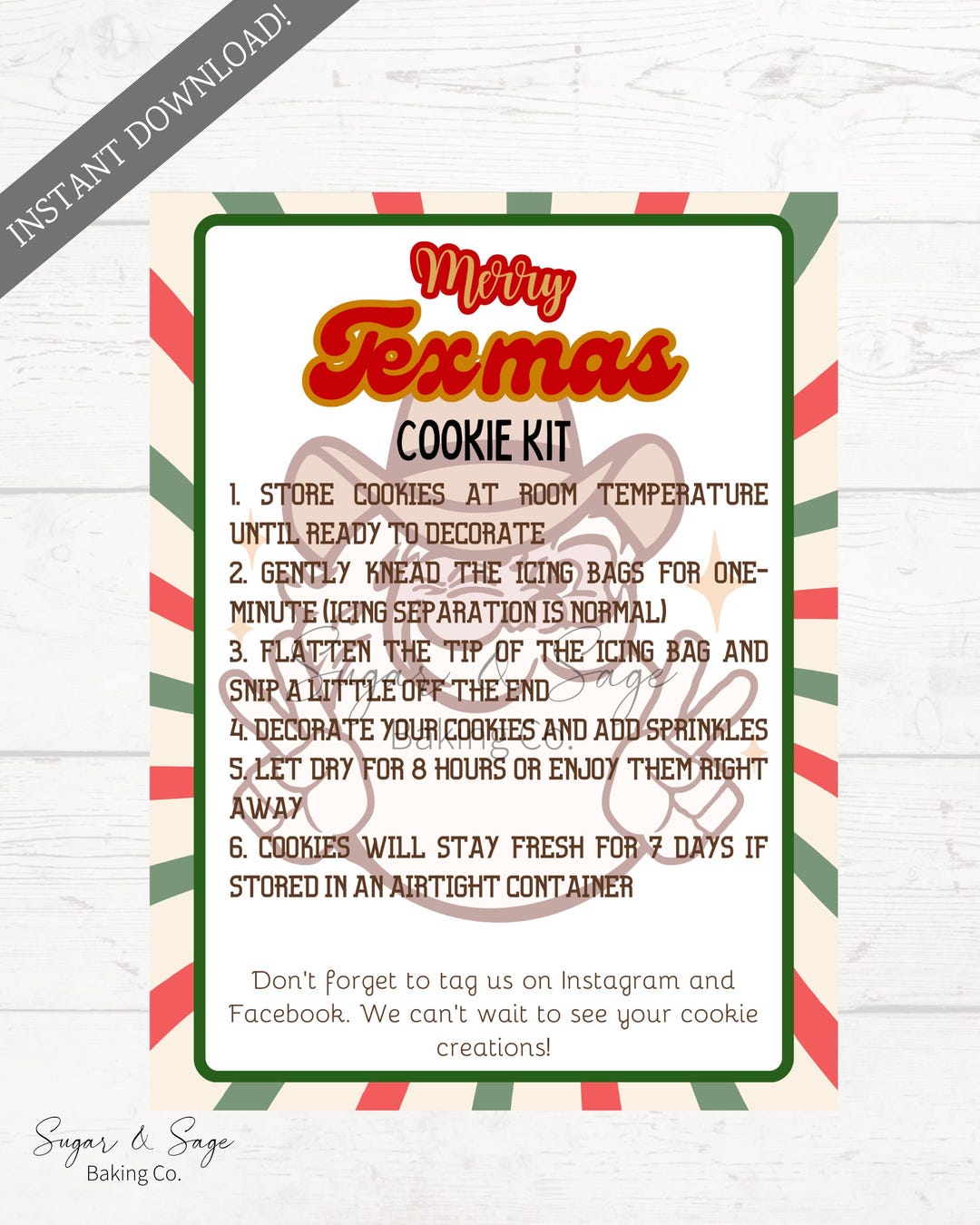 Printable Merry TEXMAS Cookie Kit Instructions - Etsy