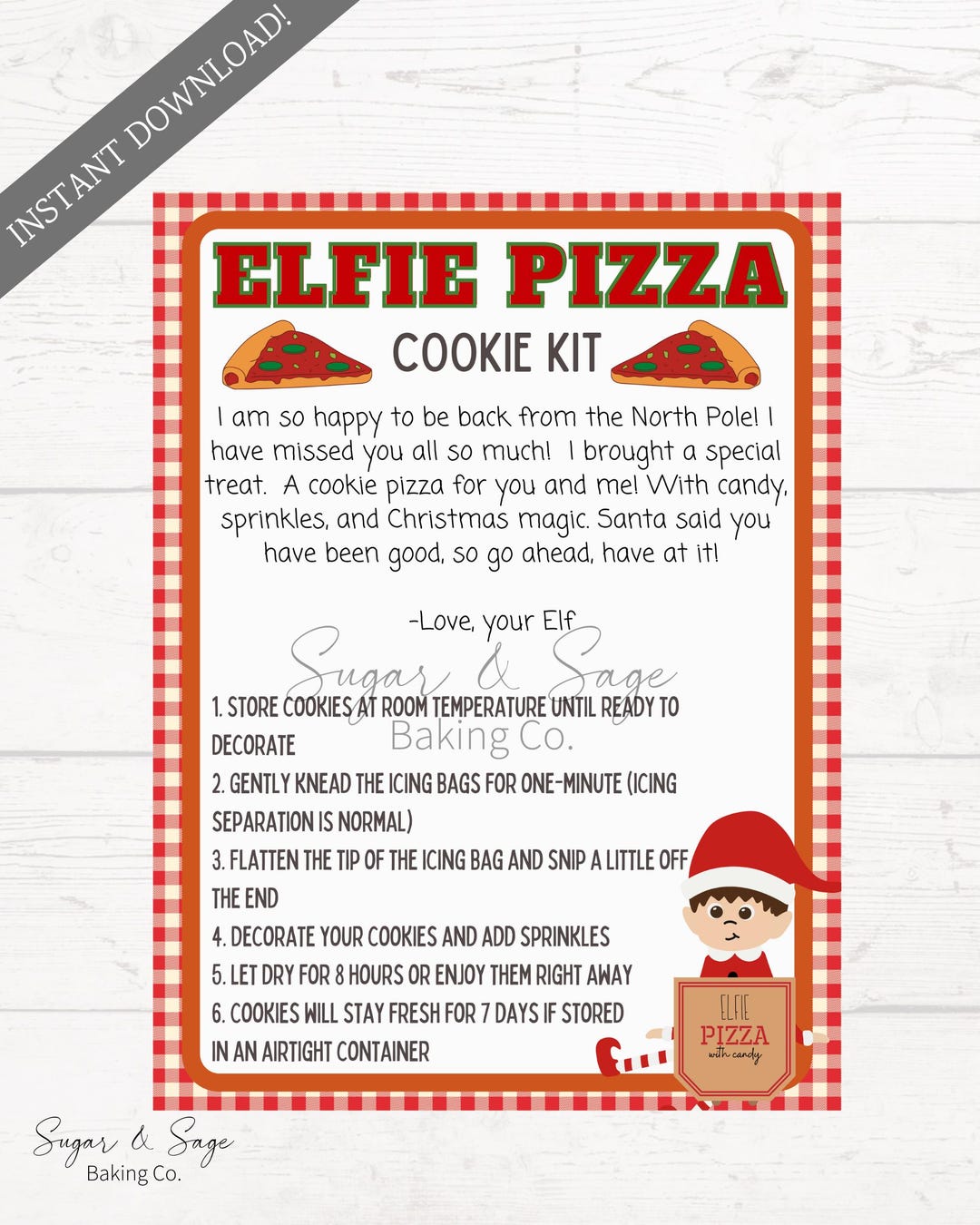 Printable Elfie Pizza Cookie Kit Instructions - Etsy