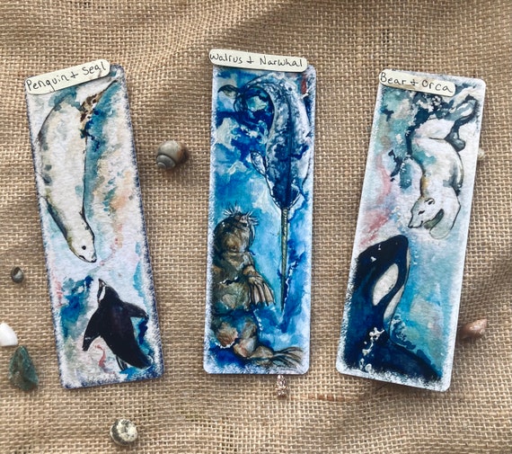 Arctic Animals Bookmarks. Narwhal Walrus Penguin Seal - Etsy UK