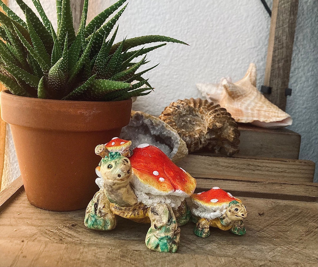 Mushroom Tortoise, Woodland Turtle Art Figurine. Miniature Polymer Clay ...