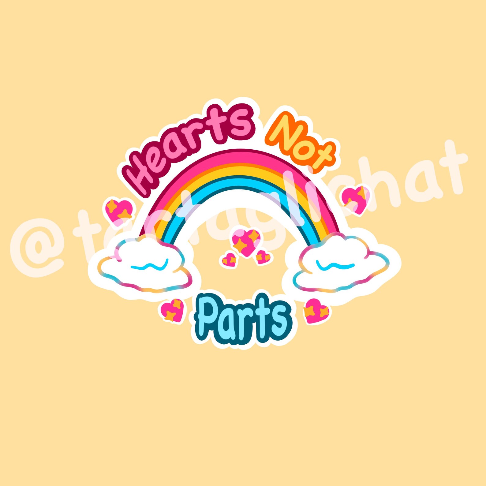 Badge fait main - Hearts Not Parts citation || illustration LGBT arc-en ...