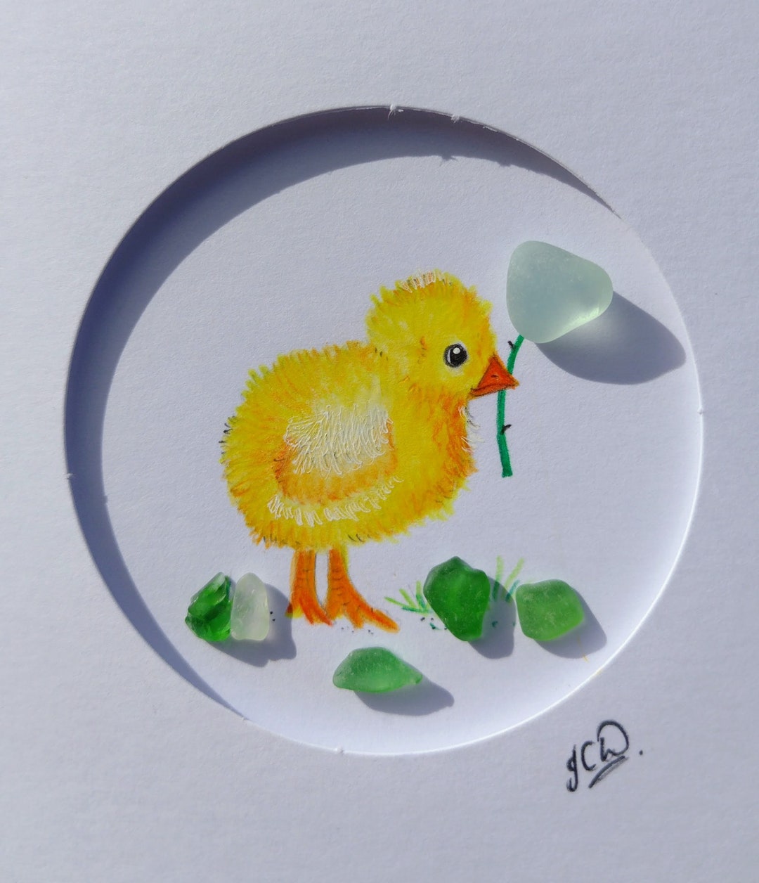 Baby Chick Glass Card, Art, Birthday, Special Occasion, Easter, Flower ...
