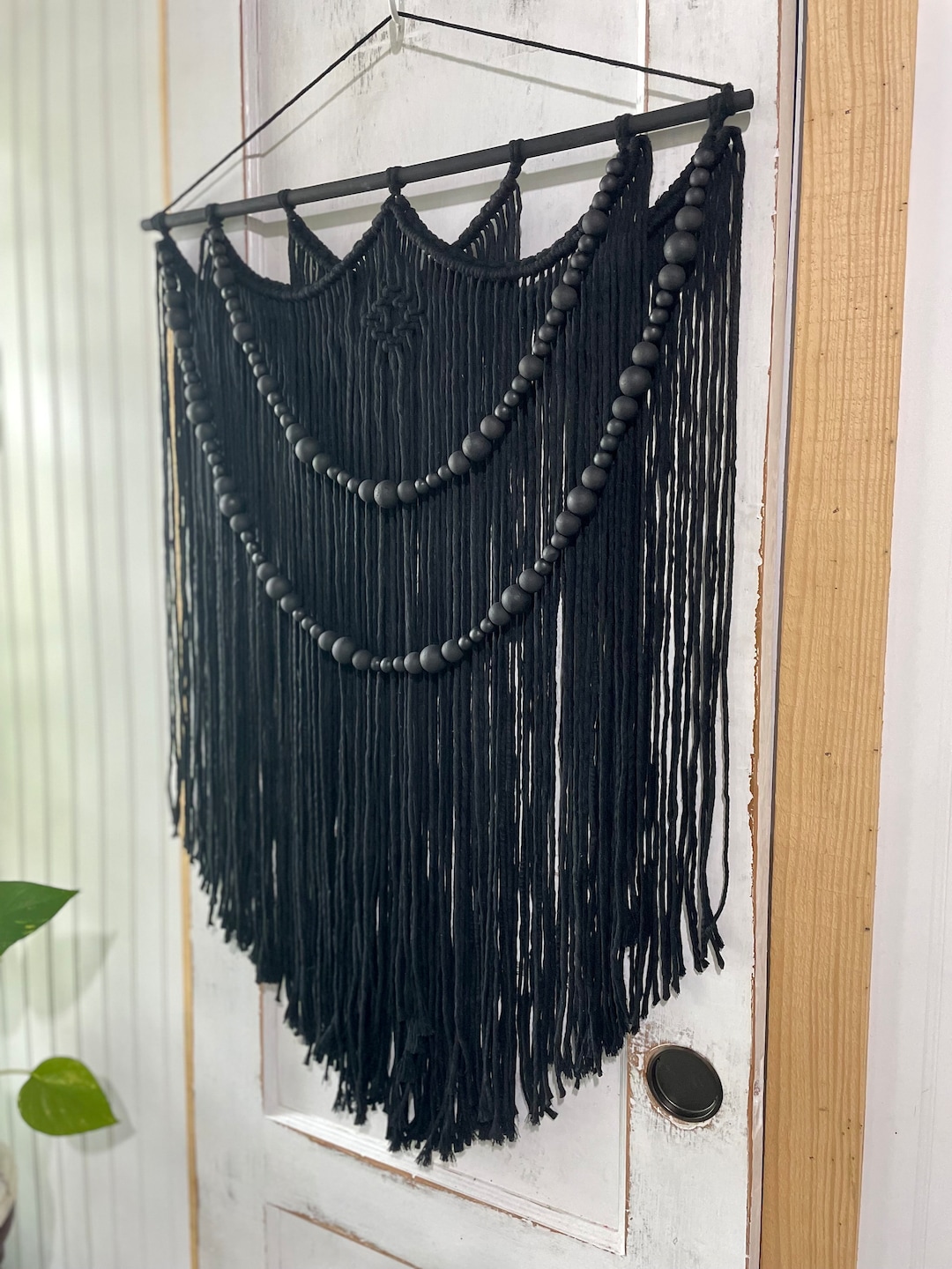 Black Macrame Wall Hanging, Goth Decor, Black With Beads Wall Art ...