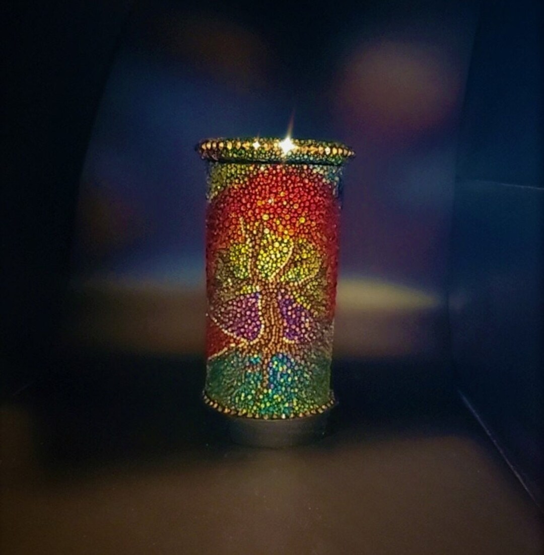Crystal Embellished Candle Tree of Life Print, Reusable Container ...