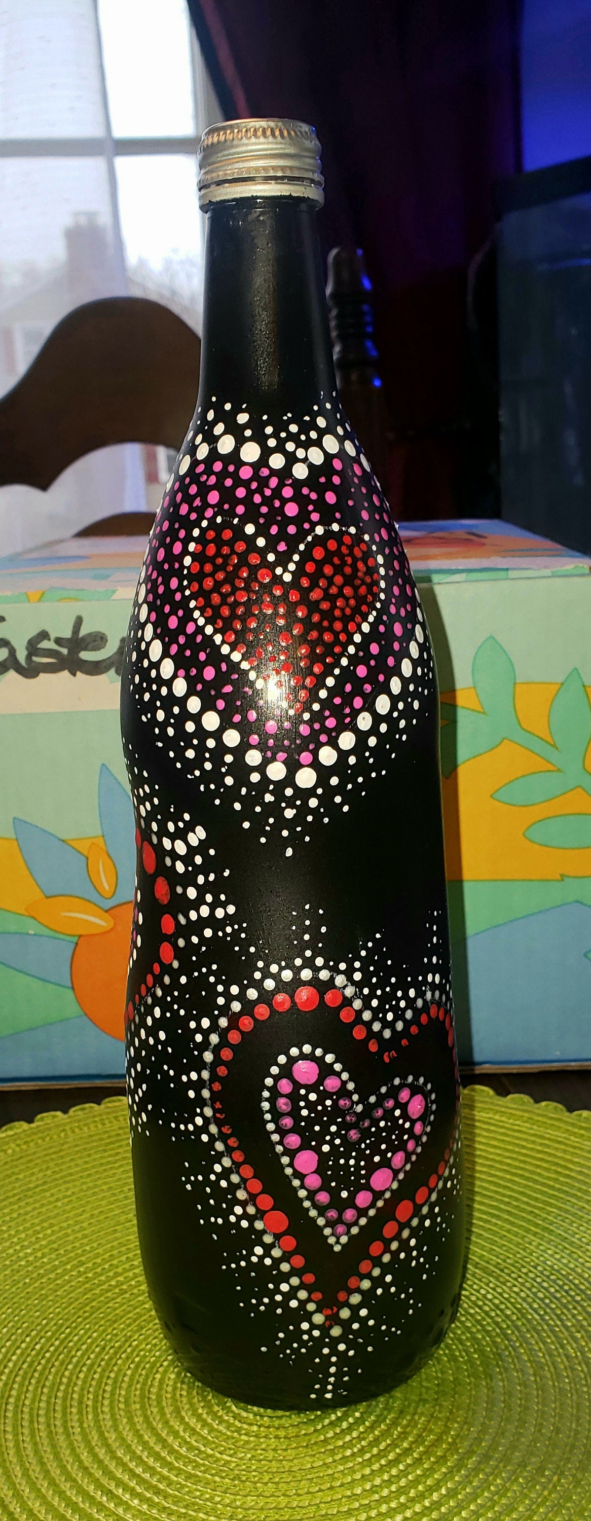Hand Painted Wine Bottle With Mandala Dot Design. - Etsy