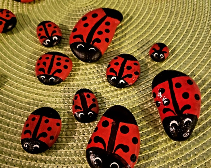 Ladybug Painted Rocks (set of 5) Rock Art - Etsy