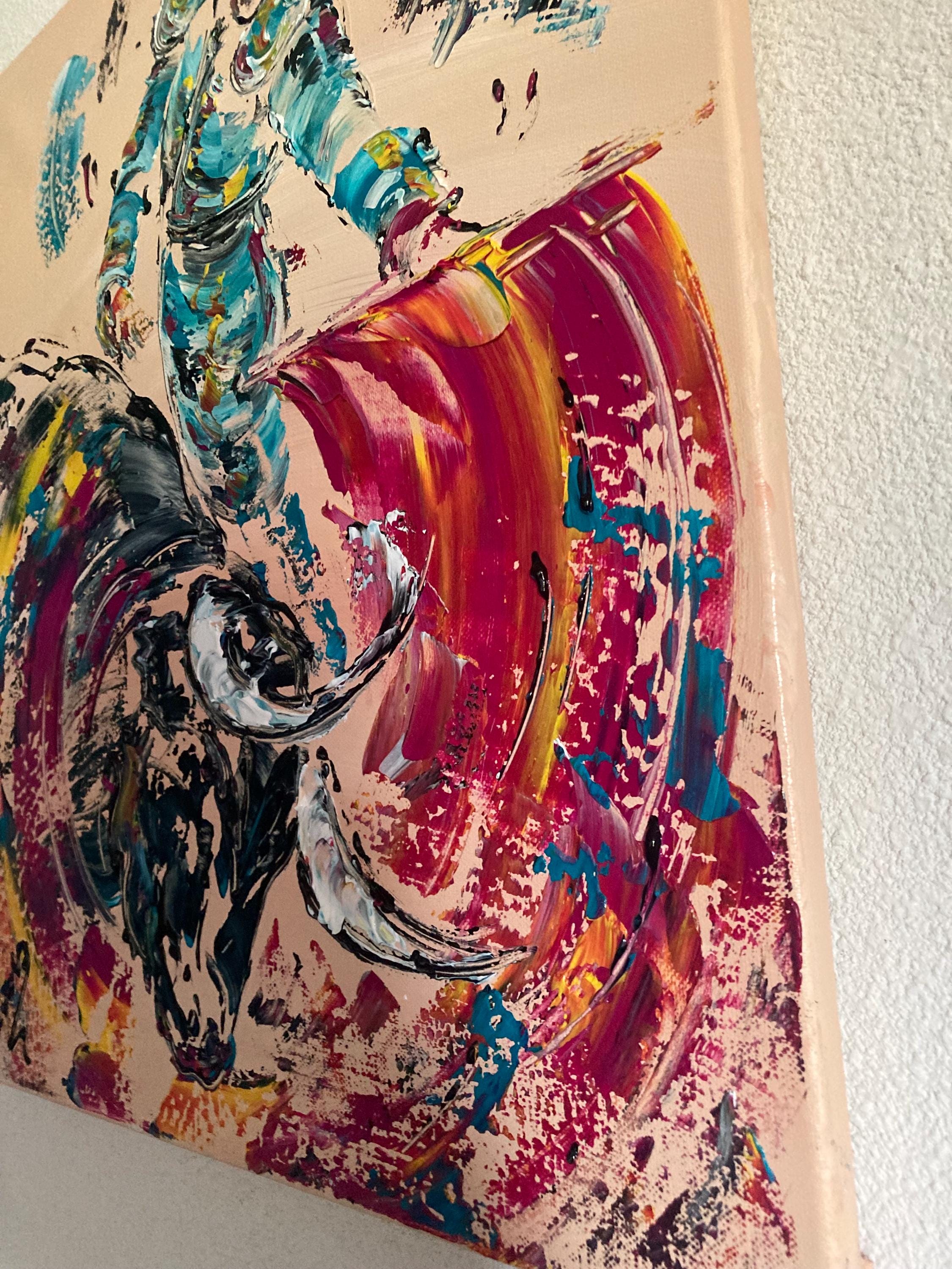Toile, Peinture Tableau Corrida Tauromachie Taureau Camargue V.Linard ...