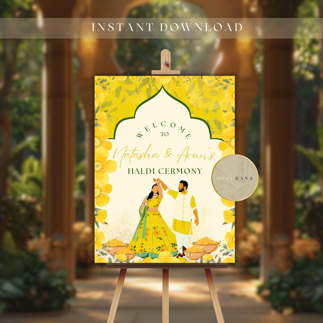Haldi Ceremony Arch Floral Welcome Sign for Couples | Digital Wedding ...