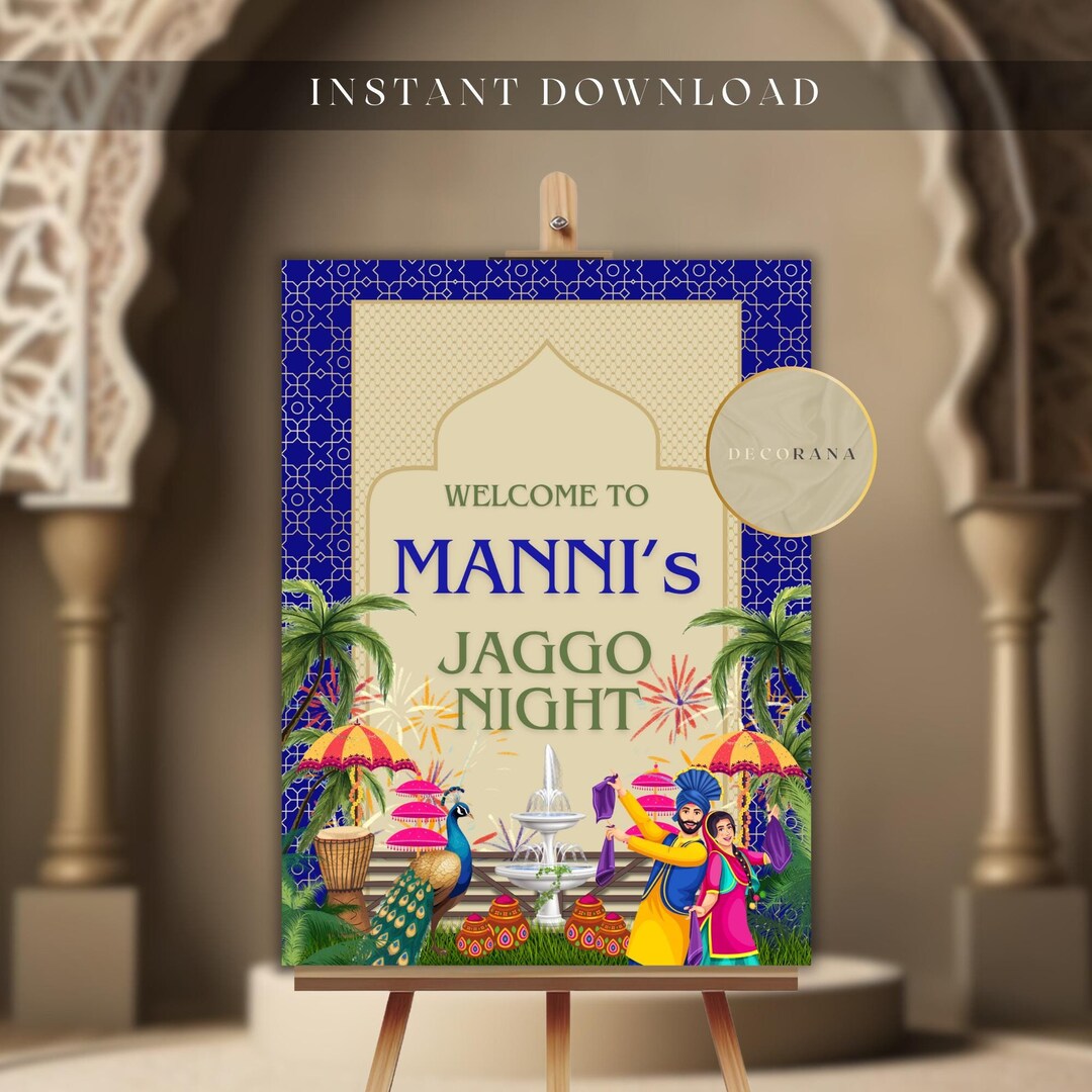 Jaggo Welcome Signs as Punjabi Wedding Decor Signage, Navy Welcome ...
