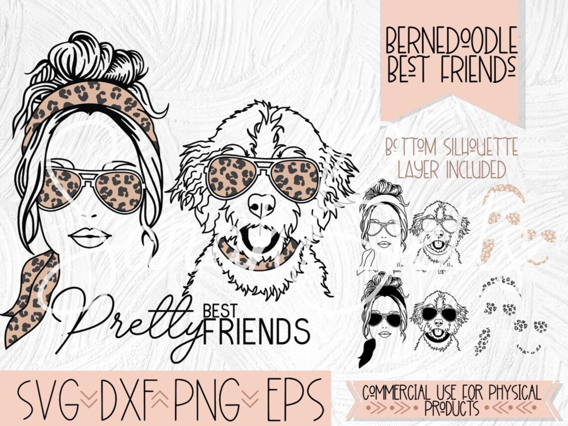 Bernedoodle Best Friends Clip Art, Bernedoodle Cut Files, Doodle Mix ...