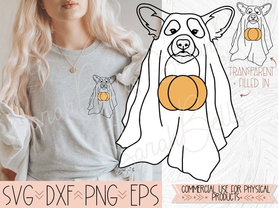 Corgi Ghost Costume Trick or Treating SVG DXF Hand Drawn - Etsy
