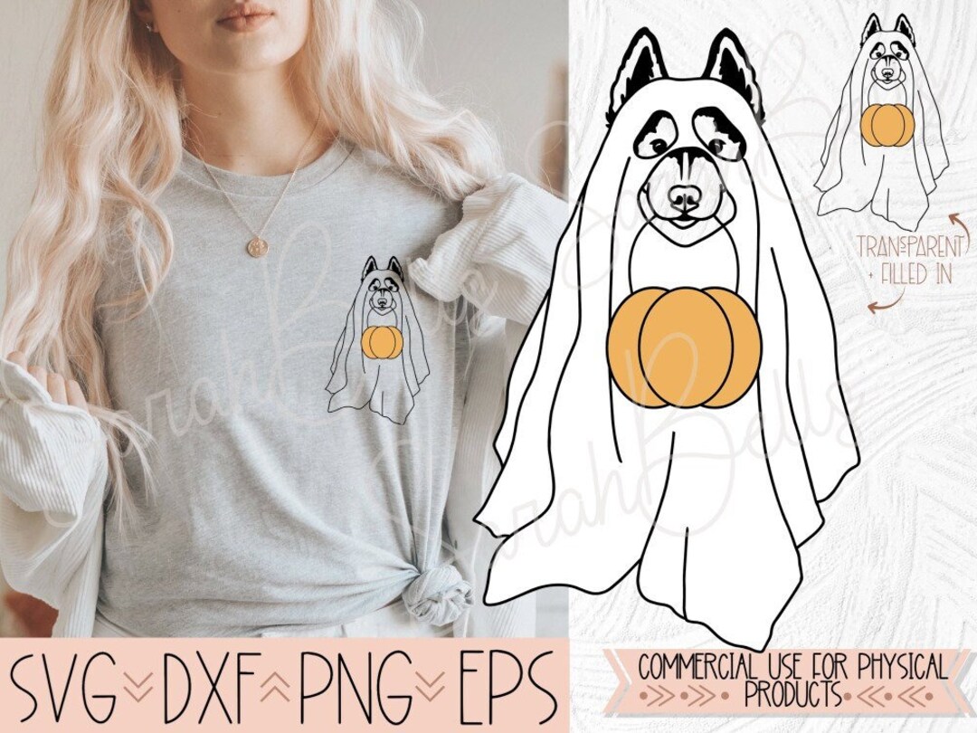 Siberian Husky Ghost Costume Trick or Treating SVG DXF, Hand Drawn ...