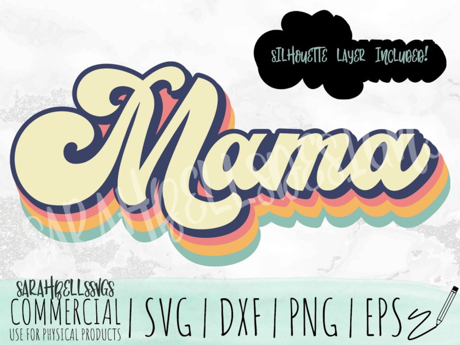 Mama Retro SVG Design Mother Word Art DXF File Retro Typography Clip ...