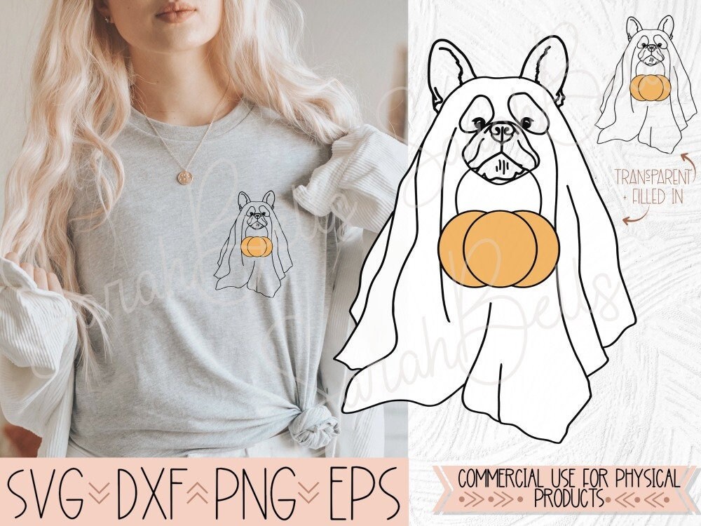 Frenchie French Bulldog Ghost Costume Trick or Treating SVG DXF, Hand ...