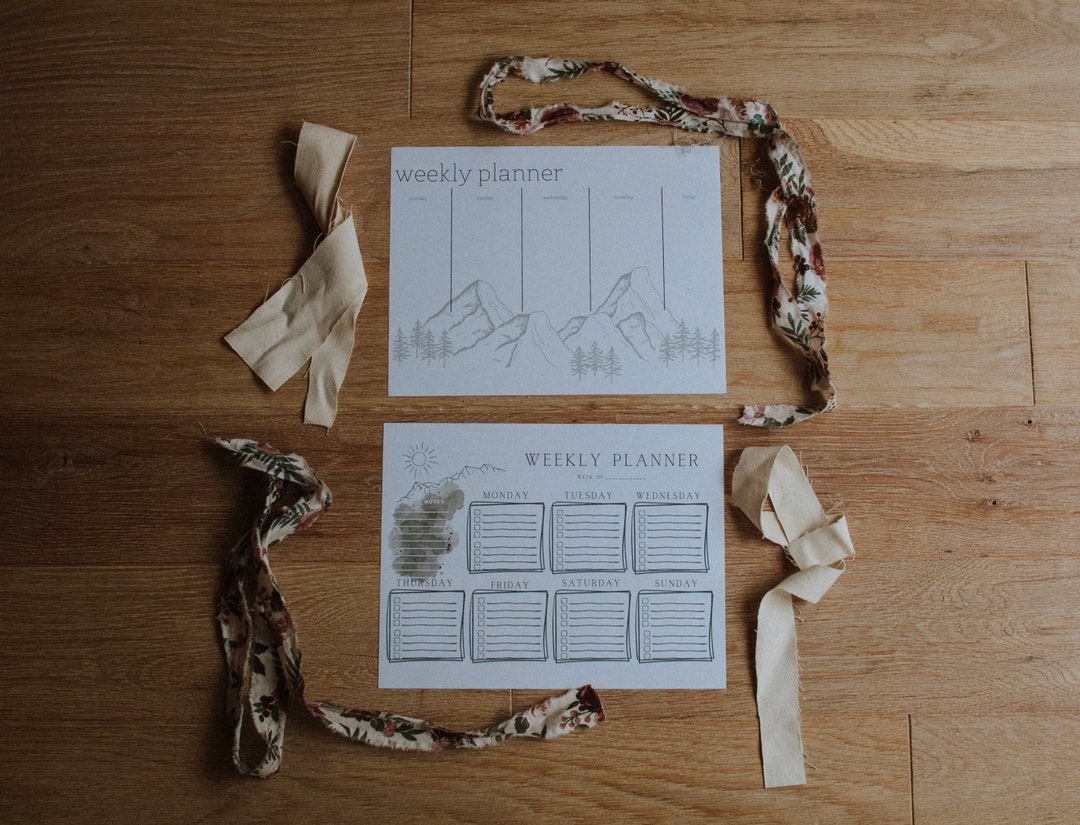 SET OF 2: Earthly Themed Weekly Planner, Weekly Agenda Daily Planner ...