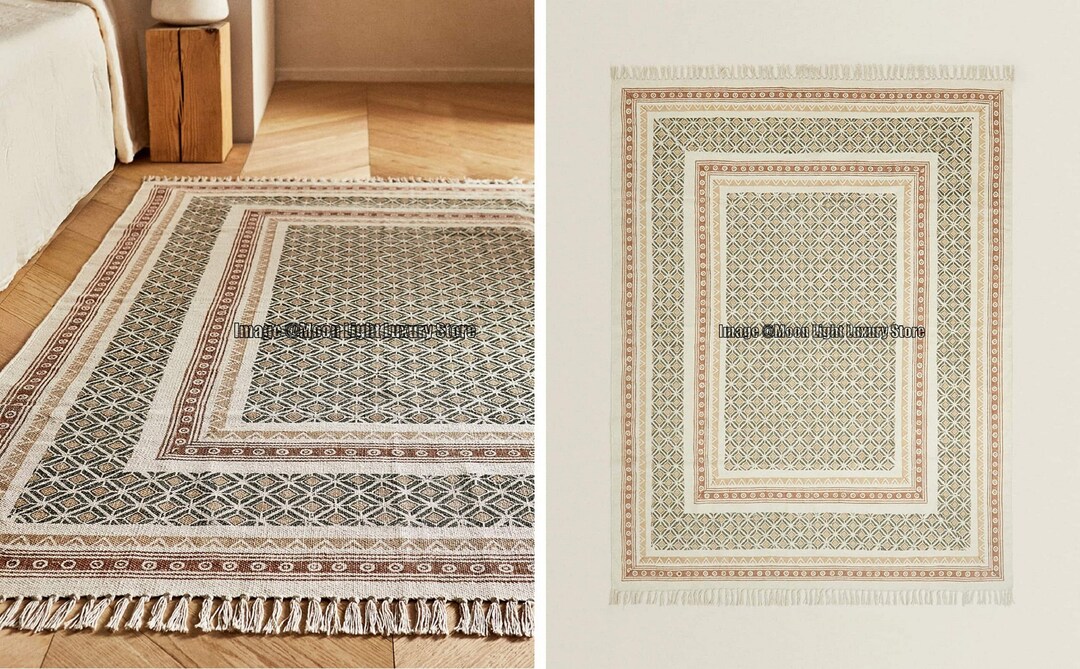 6x9 Ft Rug, Cotton Rug, Handmade Rug, Printed Rug, Floor Area Rug ...