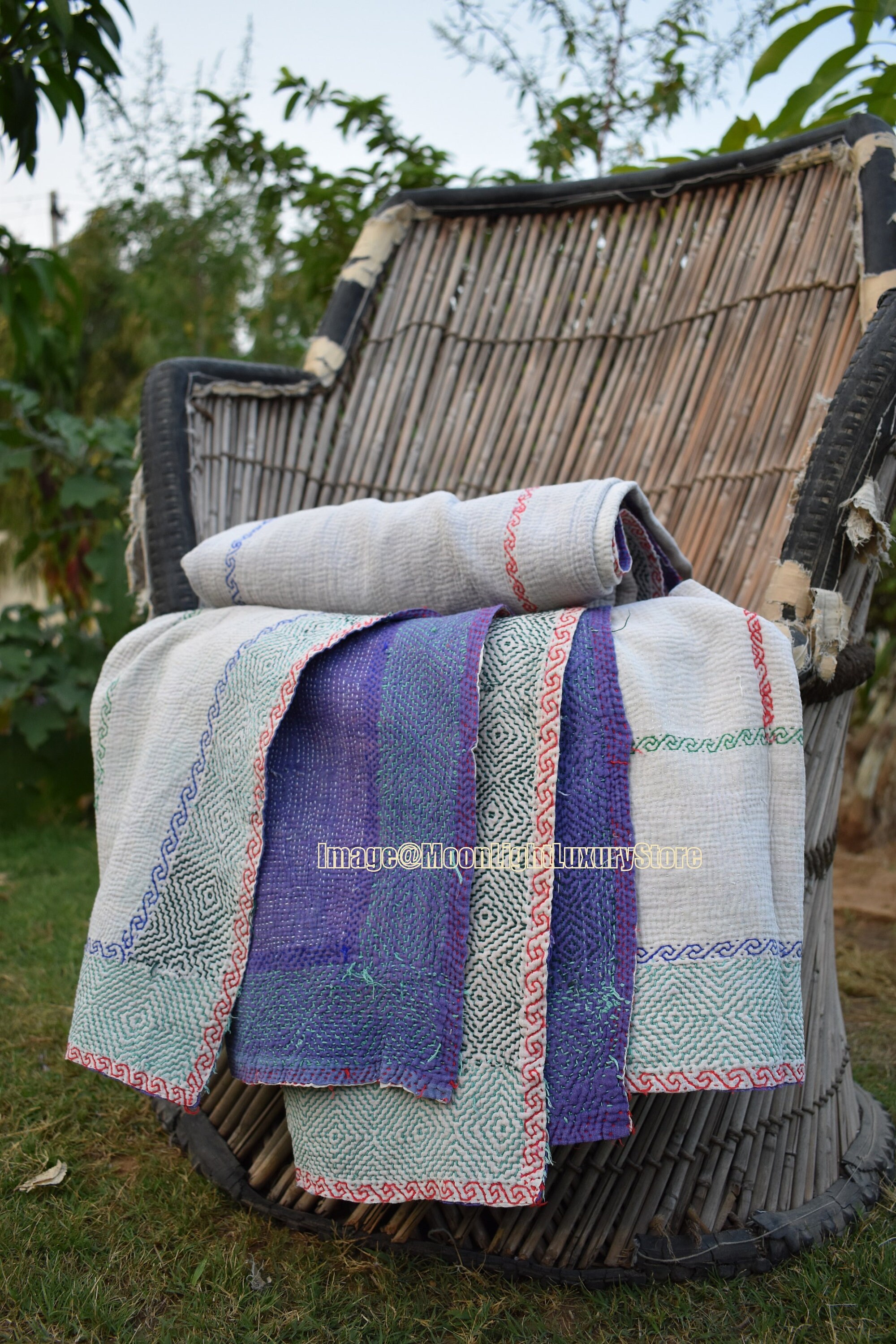 Kantha Quilt Vintage Ralli Quilt Hand Stitched Blanket Reversible ...