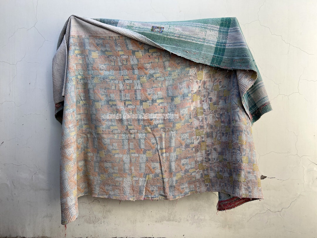 Antique Kantha Quilt Handmade Throw Hand Stitched Cotton - Etsy